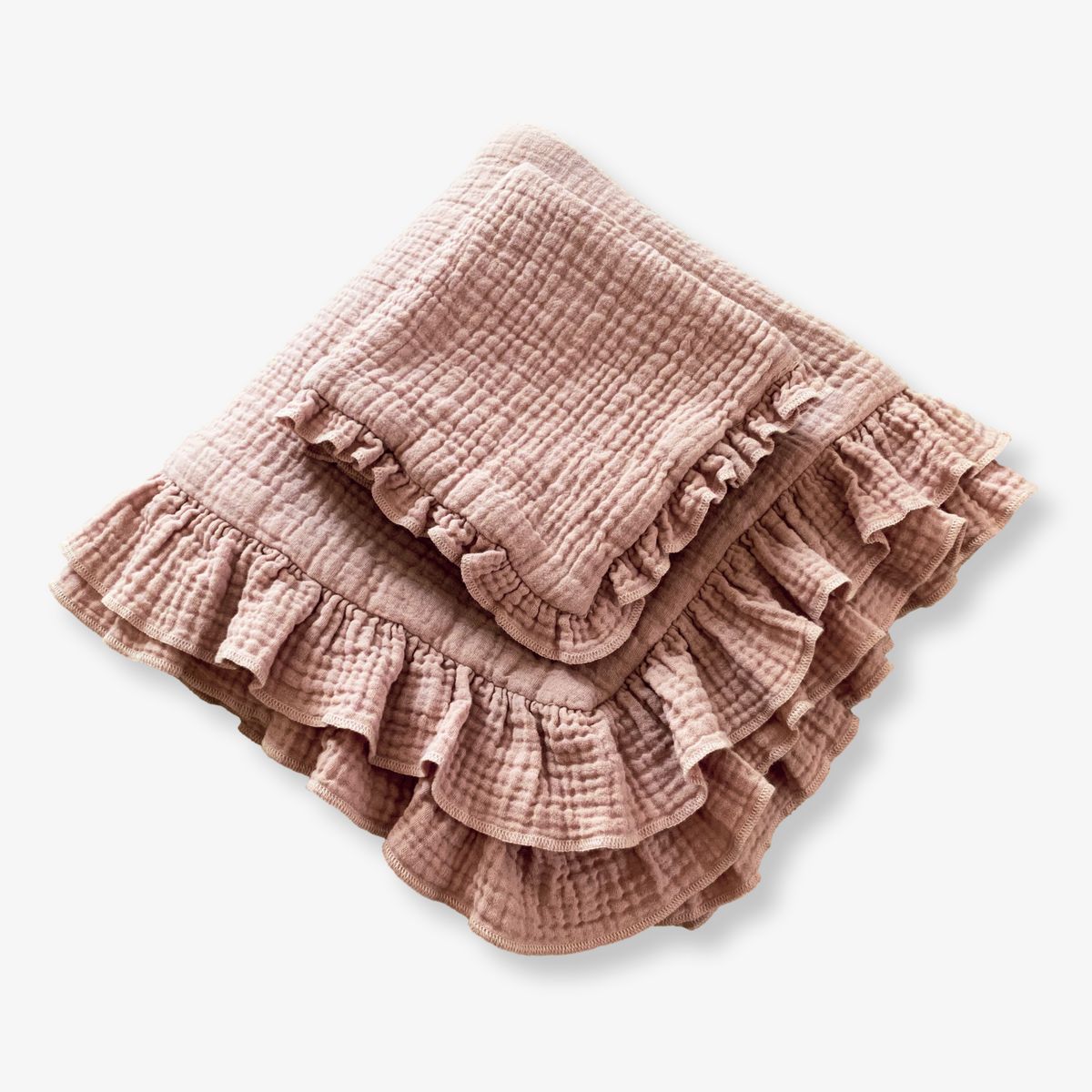 Organic Muslin Ruffle Blanket & Lovey Set (Dusty Rose) – LEYL&ARI